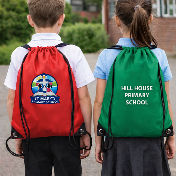 Drawstring bags printed with your school logo