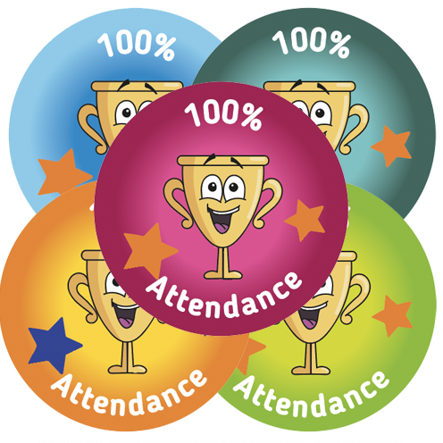 Cheerful sticker with '100% Attendance' text, celebrating dedication ...