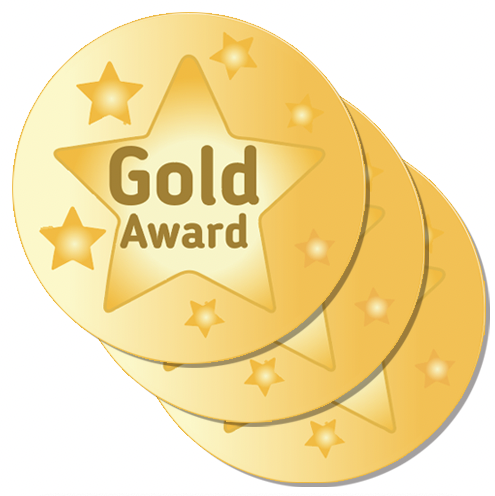 A dazzling 'Gold Award' sticker, celebrating a child's outstanding ...